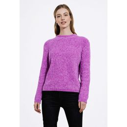 Rundhalspullover Street One, Damen, Gr. 44, floral pink, Stoff, 89% Polyester, 11% Baumwolle, unifarben, comfort fit normal, Rundhals, Rippb&uuml;ndchen, Pullover Rundhalspullover, mit Strick-Detail