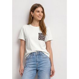 T-Shirt Street One, Damen, Gr. 42, sanftes wei&szlig;, Web;Stoff;Jersey, 50% Baumwolle, 50% Modal, unifarben, regular fit normal, Rundhals, abgesteppt, Shirts T-Shirt, aus Jersey in Unifarbe