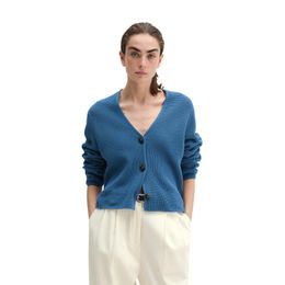 Marc O'Polo Cardigan MARC O'POLO "aus Heavy-Weight-Organic-Cotton", Damen, Gr. L, provincial blau, Obermaterial: 100% Baumwolle, unifarben, loose fit, V-Ausschnitt, normaler Saum, Strickjacken