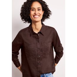 Langarmbluse Street One, Damen, Gr. 40, espresso braun, Web, Obermaterial: 100% Leinen, unifarben, l&auml;ssig geschnitten h&uuml;ftbedeckend, Rundhals, 1-Knopf-Manschette, Blusen, aus reinem Leinen