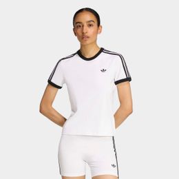 T-Shirt adidas originals "3-STREIFEN SLIM", Damen, Gr. XS, wei&szlig;, schwarz, Obermaterial: 93% Baumwolle, 7% Elasthan, Rundhals, Shirts T-Shirt, sanft anliegende Passform, ohne Verschluss, f&uuml;r sportlichen Look