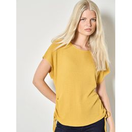 Stricktop Apricot "Top", Damen, Gr. XS (34), gelb, Strick, Obermaterial: 66% Viskose LENZING ECOVERO CV LenzEcov. 32% Polyacryl PAN recyc.. 2% Elasthan EL., uni, Fledermaus&auml;rmel, Tops Stricktop, mit R&uuml;schen