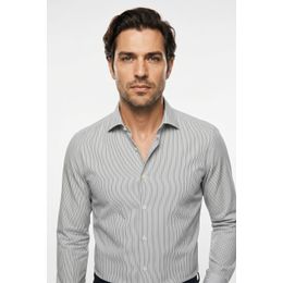 Langarmhemd OLYMP "Luxor", Herren, Gr. 39, N-Gr, silbergrau, Web, Obermaterial: 100% Baumwolle, gestreift, normal, 2-Knopf-Manschette, Hemden, modern fit, Royal -Kentkragen, Businesshemd