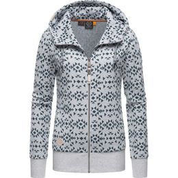 Sweatjacke Ragwear "Cinda Zip", Damen, Gr. L (40), grau (hellgrau), Sweatware, Obermaterial: 70% Baumwolle, 30% Polyester, tailliert h&uuml;ftbedeckend, hoch geschlossener Ausschnitt, &Auml;rmel ohne &Auml;rmelschlitz Rippb&uuml;ndchen, Sweatjacken Sweatjacke, Cooler Damen Zip-Hoodie mit Kapuze und Print
