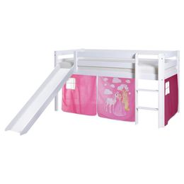 Mid.you Spielbett Ticaa 857170 Manuel, Wei&szlig;, Pink, Holz, Kiefer, massiv, seitenverkehrt montierbar, 90x200 cm, Kinder- & Jugendzimmer, Kinderm&ouml;bel, Kinderbetten, Spielbetten