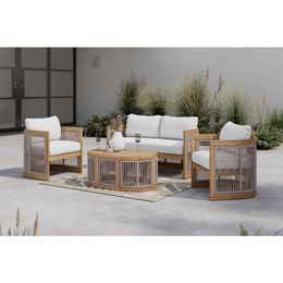 Ambia Garden Gartenset, Akazie, Beige, Holz, 4-teilig, Akazie, massiv, F&uuml;llung: Komfortschaum,Polyester, 132x64x70 cm, Gartenm&ouml;bel, Gartenm&ouml;bel-Sets