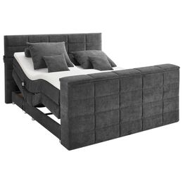 CARRYHOME Boxspringbett, Anthrazit, Textil, H2 + H3, 7-Zonen, H&ouml;he ca. 18 cm, 180x200 cm, gepolstertes Kopfteil, Topper durchgehend, Wendematratze mit unterschiedlichen H&auml;rtegraden, Schlafzimmer, Betten, Doppelbetten