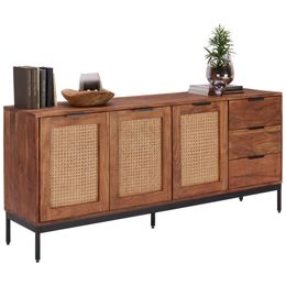 Landscape Sideboard Wiener Geflecht, Akazie, Metall, Akazie, Bambus, Hartholz, 2 F&auml;cher, 3 Schublade(n) Schubladen, 170x75x40 cm, stehend, Holzm&ouml;bel, Kleinm&ouml;bel Holz, Holzkommoden, Sideboards Holz