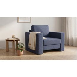 BRUNO Schlafsessel 70cm in Blau | praktische Gr&ouml;&szlig;e | stabiles Massivholz & Boxspringkomfort