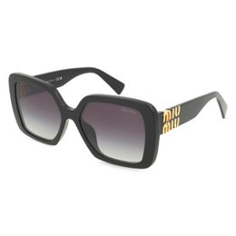 Miu Miu MU10YS | Damen-Sonnenbrille | Fassung: Vollrand, Geometrisch, Acetat, Schwarz | Glasfarbe: Grau Verlaufend