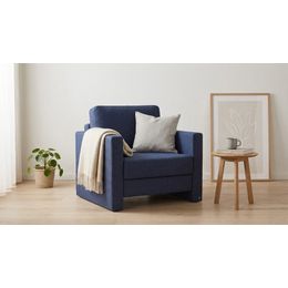 BRUNO Schlafsessel 70cm in Blau | praktische Gr&ouml;&szlig;e | stabiles Massivholz & Boxspringkomfort
