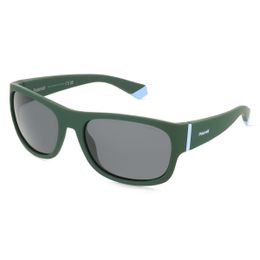 Polaroid PLD 8064/S | Kinder-Sonnenbrille | Fassung: Vollrand, Eckig, Kunststoff, Gr&uuml;n | Glasfarbe: Grau