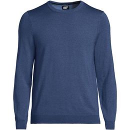 LANDS' END Merino-Pullover mit Rundhalsausschnitt, Herren,  Blau, by Lands' End