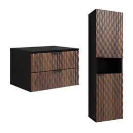 WASCHTISCHUNTERSCHRANK 63cm Nevia 2er-Set Holz und Schwarz