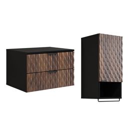 WASCHTISCHUNTERSCHRANK 63cm Nevia 2er-Set Holz und Schwarz