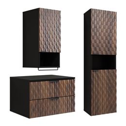 WASCHTISCHUNTERSCHRANK 63cm Nevia 2er-Set Holz und Schwarz