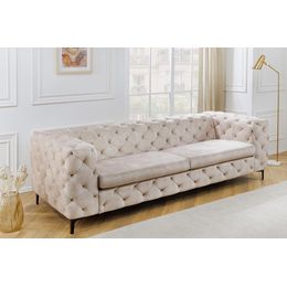 Riess Ambiente Chesterfield 3-Sitzer Sofa MODERN BAROCK 235cm champagner beige Samt Federkern Riess-Ambiente Wohnzimmer