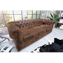 Riess Ambiente Chesterfield 3-Sitzer Sofa 205cm antik braun Microfaser Federkern Knopfheftung Riess-Ambiente Wohnzimmer