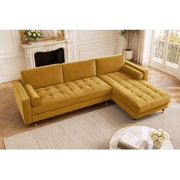 Riess Ambiente Elegantes Ecksofa COZY VELVET 260cm senfgelb Samt Federkern 3-Sitzer Riess-Ambiente L-Form Wohnzimmer Barock Glamour