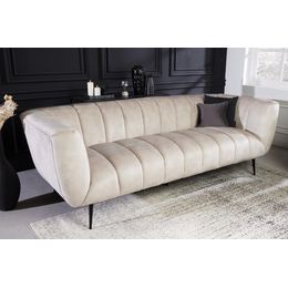 Riess Ambiente Design 3-Sitzer Sofa NOBLESSE 225cm champagner beige Samt 3-Sitzer Federkern schwarze Metallf&uuml;&szlig;e Riess-Ambiente Wohnzimmer Glamour Retro