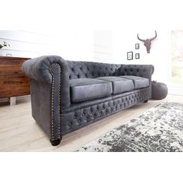 Riess Ambiente Design 3er Sofa CHESTERFIELD 200cm antik grau Federkern 3-Sitzer Loungesofa Riess-Ambiente Wohnzimmer