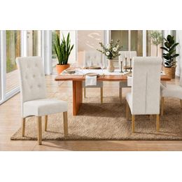 Riess Ambiente Design Stuhl CASA beige Strukturstoff Massivholzbeine mit Zierkn&ouml;pfen und Nackenrolle Polsterstuhl Riess-Ambiente Esszimmerstuhl K&uuml;chenstuhl...