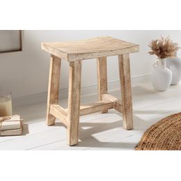 Riess Ambiente Massiver Hocker FINCA 45cm beige Mangoholz Handarbeit Boho Shabby Chic Riess-Ambiente