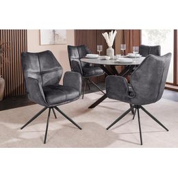Riess Ambiente Drehbarer Design Stuhl CONCORD dunkelgrau Samt Taschenfederkern Metallgestell schwarz Polsterstuhl Riess-Ambiente Esszimmerstuhl K&uuml;chenstuhl...