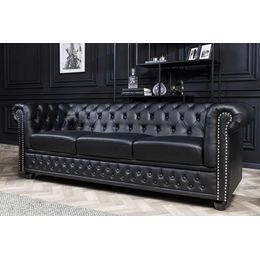 Riess Ambiente Chesterfield 3-Sitzer Sofa 205cm schwarz Nietenbesatz Federkern Riess-Ambiente Wohnzimmer