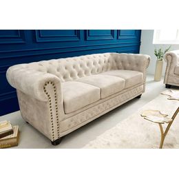 Riess Ambiente Chesterfield 3-Sitzer Sofa 200cm champagner beige Samt Federkern Knopfheftung Riess-Ambiente Wohnzimmer