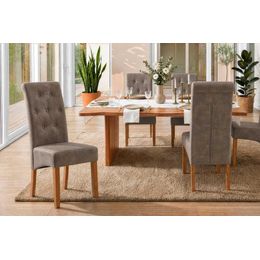 Riess Ambiente Design Stuhl CASA taupe Microfaser mit Zierkn&ouml;pfen Massivholzbeine Riess-Ambiente Chesterfield Kolonial Shabby