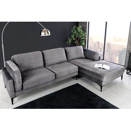 Riess Ambiente Design Ecksofa MANHATTAN 295cm dunkelgrau Samt Federkern 3-Sitzer Metallf&uuml;&szlig;e Riess-Ambiente L-Form Wohnzimmer Modern Retro
