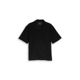 Tom Tailor Denim Herren Relaxed Fit Poloshirt mit Waffelstruktur, schwarz, Uni, Gr. XXL