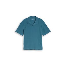 Tom Tailor Denim Herren Relaxed Fit Poloshirt mit Waffelstruktur, blau, Uni, Gr. XXL