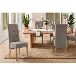 Riess Ambiente Design Stuhl CASA taupe Strukturstoff Massivholzbeine mit Zierkn&ouml;pfen und Nackenrolle Polsterstuhl Riess-Ambiente Esszimmerstuhl K&uuml;chenstuhl...