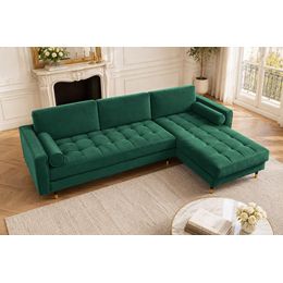 Riess Ambiente Elegantes Ecksofa COZY VELVET 260cm smaragdgr&uuml;n Samt Federkern 3-Sitzer Riess-Ambiente L-Form Wohnzimmer Barock Glamour