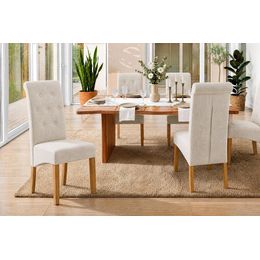 Riess Ambiente Design Stuhl CASA beige Leinen Massivholzbeine mit Zierkn&ouml;pfen und Nackenrolle Polsterstuhl Riess-Ambiente Esszimmerstuhl K&uuml;chenstuhl Chesterfield...