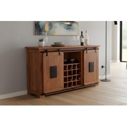 Wein-Sideboard Kommode Akazie massiv nussbaumfarben 145 x 45 x 85 cm LIBRO
