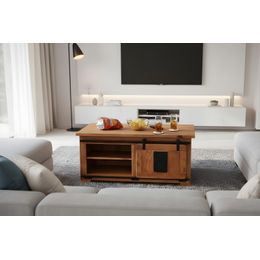 Couchtisch mit 2 Schiebet&uuml;ren und 4 F&auml;chern Akazie massiv 110 x 45 x 50 cm nuss LIBRO