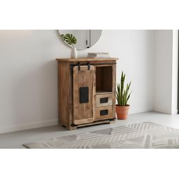 Sideboard Kommode mit Holzrollt&uuml;r Mango Rough massiv 75 x 36 x 90 cm LIBRO