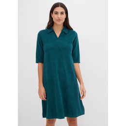 bonprix Knieumspielendes Frottee-Kleid mit Polokragen, petrol, Gr.44/46 (L), Lockeres Kleid, bietet durch Polokragen Bequemheit, 83% Baumwolle