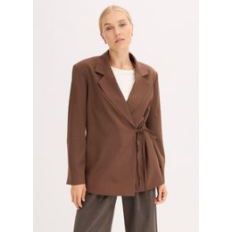 bonprix Oversize-Blazer, braun, Gr.52, Leger ausfallender Blazer mit asymmetrischer Taillen-Schn&uuml;rung