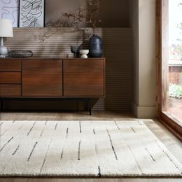 Wollteppich FLAIR RUGS "Dottie Linear", wei&szlig;, B:120cm H:6mm L:170cm, Kunstfaser, Wolle, Teppiche, nat&uuml;rlich w&auml;rmeisolierend, Wolle, handgewebt, Scandi, Wohnzimmer