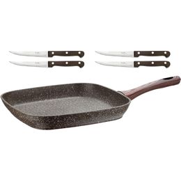 Pinti Inox Grillpfanne PINTINOX "Chalet", braun, B:28cm L:28cm &Oslash;:28cm, Pfannen, 28x28 cm, Induktionsgeeignet, inkl. 4 Steakmesser
