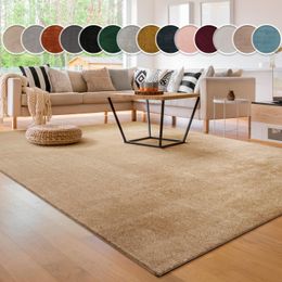 Teppich Paco Home "Cadiz 630", beige (dunkelbeige), B:140cm H:14mm L:200cm, Polyester, Teppiche, Teppich, Uni-Farben, besonders weich, waschbar, auch als L&auml;ufer erh&auml;ltlich