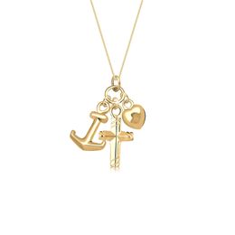 Kette mit Anh&auml;nger Elli "Kreuz Herz Anker Glaube Liebe 925 Silber" Gr. 45, gold, Halsketten, Damen, 45, ohne Stein, Silber 925 (Sterlingsilber), L: 45, Kreuzkette Silberkette Collier Halskette Herzkette