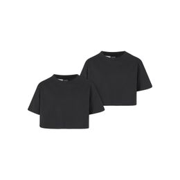 T-Shirt Urban Classics "Urban Classics Damen Girls Short Kimono Tee 2-Pack", M&auml;dchen, Gr. 134/140, schwarz (schwarz schwarz), 100% Baumwolle, unifarben, loose fit, Rundhals, Shirts T-Shirt