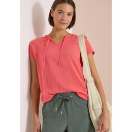 Kurzarmbluse Cecil, Damen, Gr. L (42), shiny coral, Stoff, Vorderseite: 100% Viskose. R&uuml;ckseite: 95% Viskose, 5% Elasthan, unifarben, klassisch normal, V-Ausschnitt, abgesteppt, Blusen, mit Strukturmix
