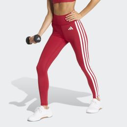 Trainingstights adidas Performance "OPT ESS 3S L", Damen, Gr. S, N-Gr, active maroon, wei&szlig;, normal, gr., Obermaterial: 85% Polyester, 15% Elasthan, Hosen