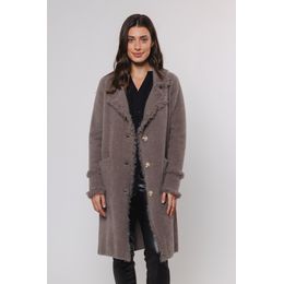 Rino & Pelle Longstrickjacke RINO & PELLE "CATENA", Damen, Gr. XS (34), grau (taupe), Feinstrick, Obermaterial: 68% Polyamid, 24% Polyester, 8% Viskose, unifarben, gerade knielang, V-Ausschnitt, leicht ausgefranste Kante, Strickjacken Longstrickjacke, mit Fransendetails und Kn&ouml;pfen